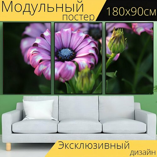 Модульный постер "Идеальный цветок, фиолетовый, лаванда" 180 x 90 см. для интерьера