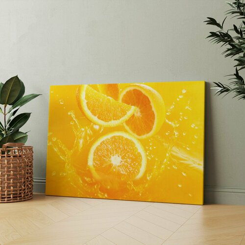 Картина на холсте (апельсиновый сок сочный желтые фрукты) 80x100 см/для интерьера/в комнату/на стену/в подарок