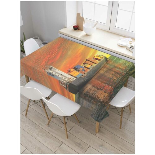 Скатерть прямоугольная JoyArty на кухонный стол "Грузовой корабль" из оксфорда, 120x145 см