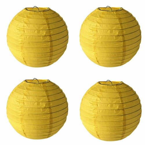 Набор подвесных бумажных фонариков ярко-желтый, диаметр 30 см, 4 шт