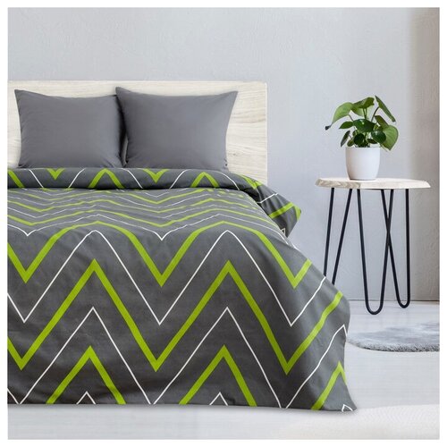 Комплект постельного белья Этель Зигзаги, 2-спальное, поплин, зеленый/серый