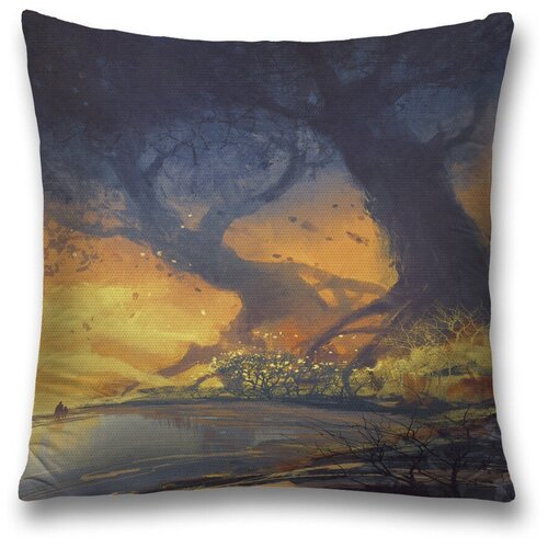 Наволочка декоративная на молнии, чехол на подушку JoyArty "Могучие деревья в тумане" 45х45 см