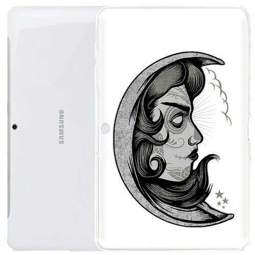 Чехол задняя-панель-накладка-бампер MyPads черно белая луна с лицом для Samsung Galaxy Tab 2 10.1 P5100/P5110 противоударный