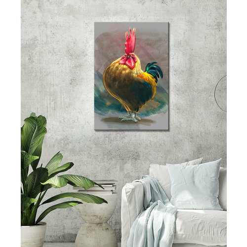 Картина - Курица, курицы, курочка, петух, петухи, красивые породы куриц, стилизация курица, рисунок курица, курица арт, петух арт (14) 60х80