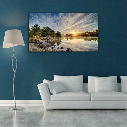 Картина на холсте 60x110 LinxOne "Природа трава вода пейзаж" интерьерная для дома / на стену / на кухню / с подрамником