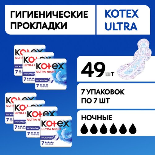 Прокладки женские ночные Kotex Ultra гигиенические, 49 шт (7уп по 7шт)