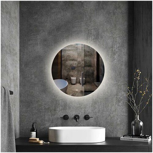 Зеркало круглое "CRATO" с LED подсветкой в ванную комнату, D= 55 см, настенное интерьерное зеркало в прихожую, навесное зеркало для ванной