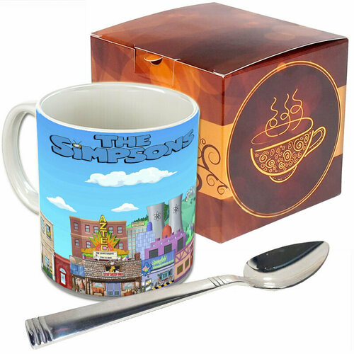 Кружка с ложкой в подарочной коробке "Спрингфилд"/ с принтом, рисунком, для чая и кофе, керамика, 330 мл