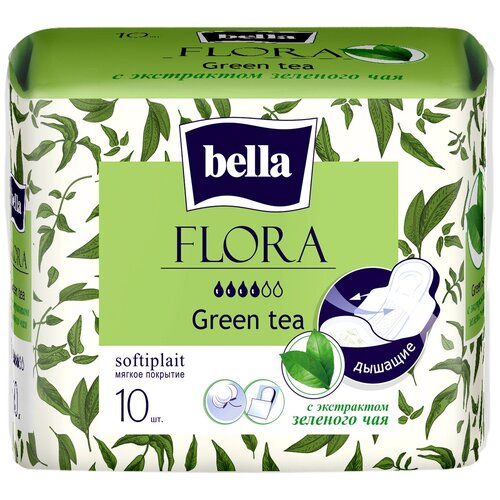 Bella прокладки Flora green tea, 4 капли, 10 шт.