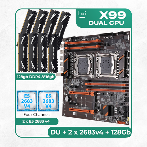 Комплект материнской платы X99: ZX-DU99D4 + 2 x Xeon E5 2683v4 + DDR4 128Гб Atermiter 2666Mhz 8х16Гб