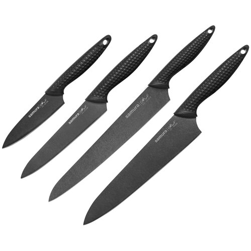 Набор ножей для кухни Samura Golf Stonewash / комплект из 4 кухонных ножей (овощной, универсальный, для нарезки, Шеф) SG-0240B