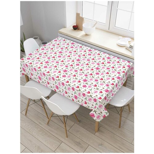 Скатерть прямоугольная JoyArty на кухонный стол "Розовые и малиновые цветы" из оксфорда, 120x145 см