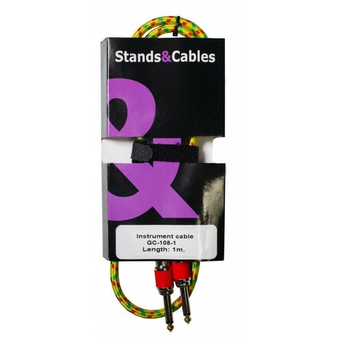 STANDS & CABLES GC-108-1 Инструментальный кабель в тканевой оплетке 1 м. Разъемы: Jack 6,3мм. моно -