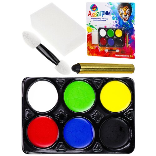 Набор аквагрима для детей(6 цветов, карандаш 1шт, спонж 1шт, аппликатор 1шт) ( Арт. КС-4624)