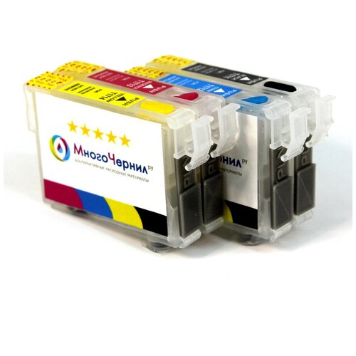 Перезаправляемые картриджи (ПЗК) для Epson, с заглушками PLN вместо чипов, для принтеров с бесчиповой прошивкой, 4 цвета, Re-PLN-4