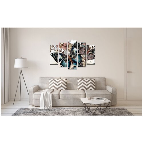 Картина модульная большая на стену, интерьерная, на холсте, готовая, в спальню, в гостиную, Бабочки, 140х80см