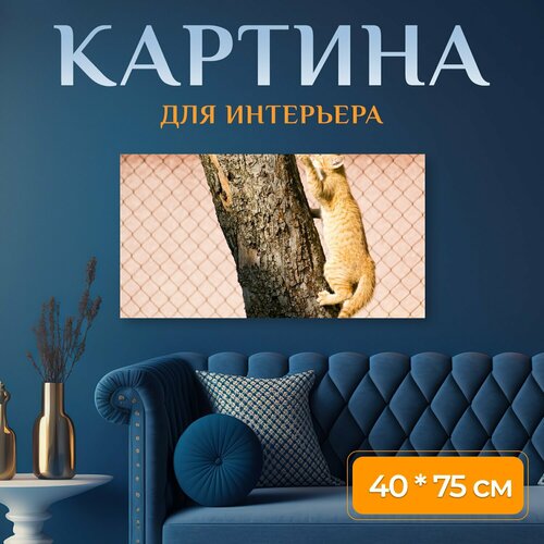 Картина на холсте "Кот, котенок, дерево" на подрамнике 75х40 см. для интерьера