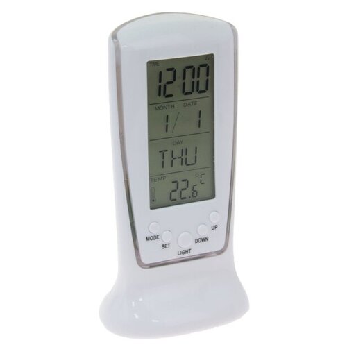 Будильник Luazon LB-02 "Обелиск", часы, дата, температура, подсветка, белый