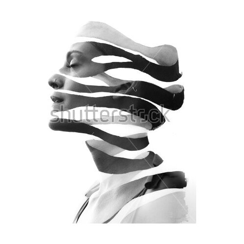 Постер Коллаж с профилем красивой девушки в очищенной по спирали кожуре 30см. x 38см.
