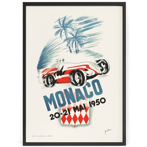 Винтажный плакат на стену гран-при Ралли Монако 1950 год Bernard Minne 70 x 50 см в тубусе