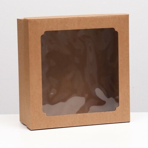 Коробка самосборная, с окном, бурая, 30 х 30 х 12 см