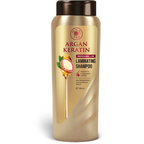 Mi-Ri-Ne Argan Keratin Laminating Shampoo ламинирующий шампунь с аргановым маслом для окрашенных и истонченных волос, 500 мл