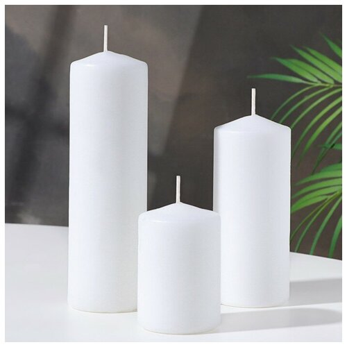Набор свечей - цилиндров 3в1 (6х14 см, 6х19 см, 6х8,5 см), белый