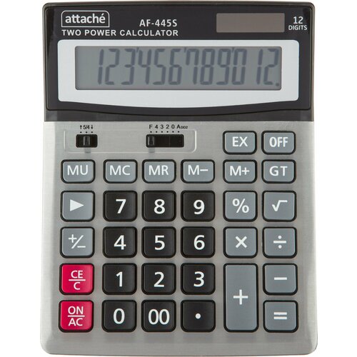 Калькулятор настольный полноразмерный Attache AF-445S,12р, дв. пит, серебр