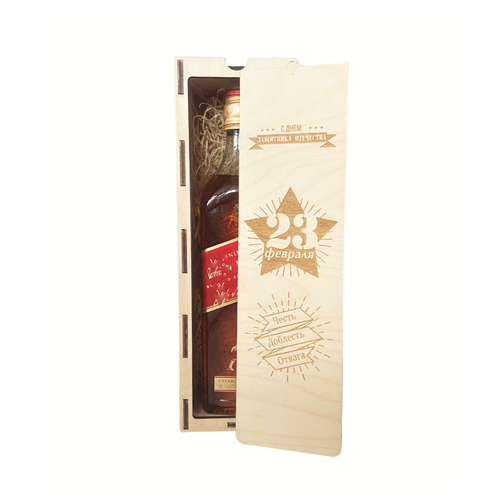 Коробка для бутылки на 23 февраля / Деревянный футляр для виски / Подарочная упаковка для вина
