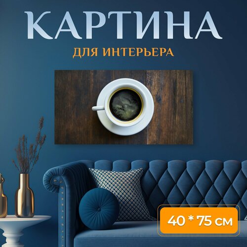 Картина на холсте "Кофе, кофеин, еда" на подрамнике 75х40 см. для интерьера