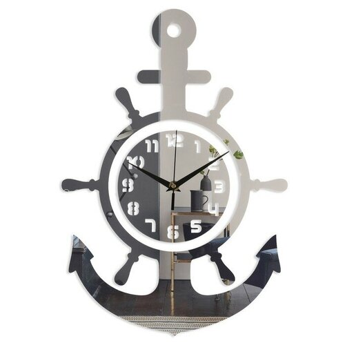 Часы-наклейка, серия: DIY, "Якорь", 45 х 31 см, 1 ААА, серебро 9186817