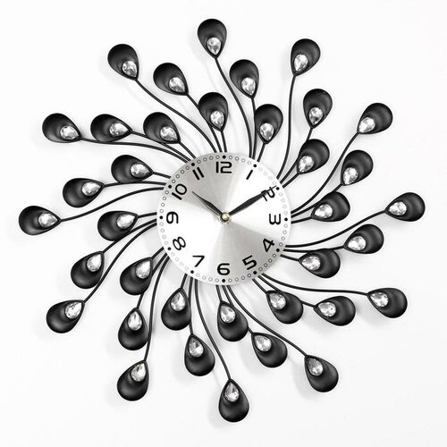 Часы настенные, серия: Ажур,"Лепестки с кристалами", плавный ход, d-13 см, 38 х 38 см