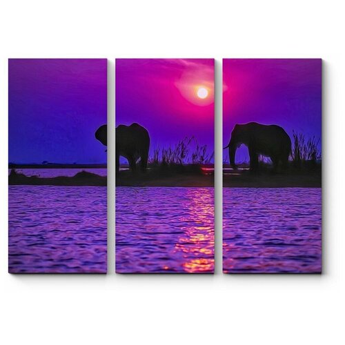Модульная картина Слоны на водопое 60x43