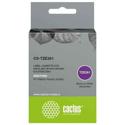 Cactus CS-TZE261 картридж ленточный (Brother TZE-261) черный 36 мм 8 м