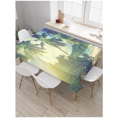 Скатерть прямоугольная JoyArty "Экзотический пляж с пальмами" из сатена, 180x145 см