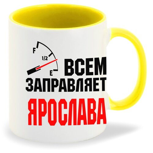 Кружка желтая CoolPodarok Кружка именная Всем заправляет Ярослава