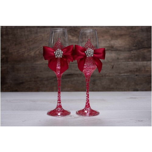 Свадебные бокалы "Бант" для жениха и невесты, бордового цвета
