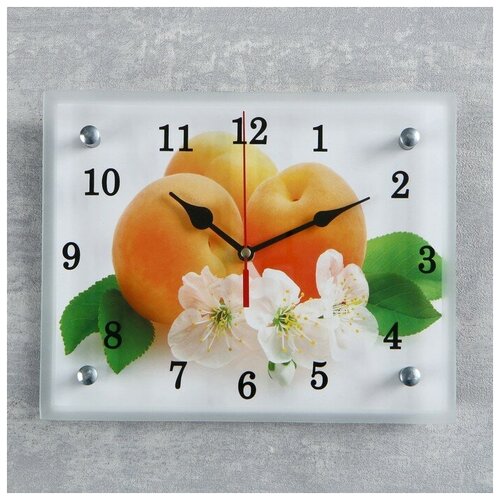 Часы настенные, серия: Кухня, "Абрикосы с цветами", 20х25 см, микс