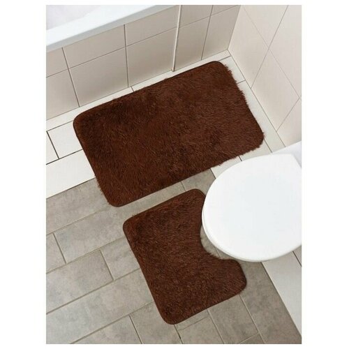 Набор ковриков для ванны и туалета "Пушистик", 2 шт: 38х49, 49х79 см, цвет коричневый