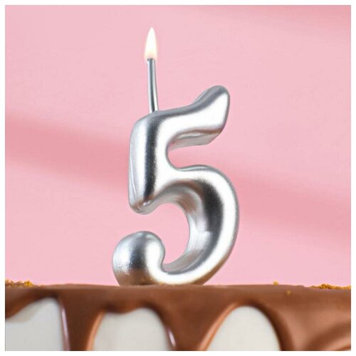 Свеча для торта цифра "Серебряная", 5,5 см, цифра "5"