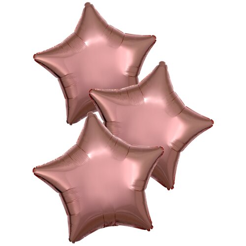 Набор воздушных шаров Anagram звёзды Металлик, Розовое золото, 46 см, 3 шт