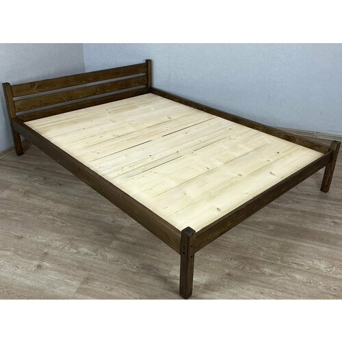 Кровать двуспальная Классика из массива сосны со сплошным основанием, 200х150 см (габариты 210х160), цвет темный дуб