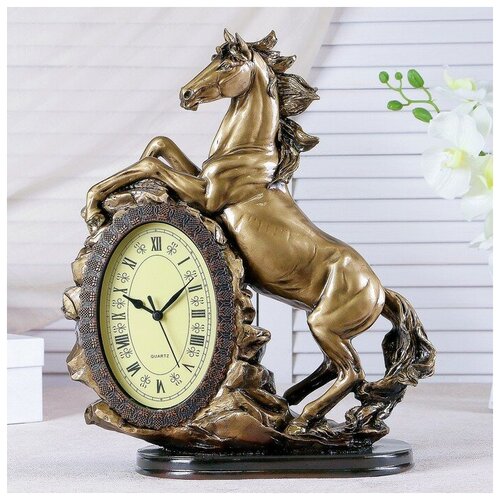 Часы настольные каминные "Лошадь", 40 x 31 x 15 см, золото