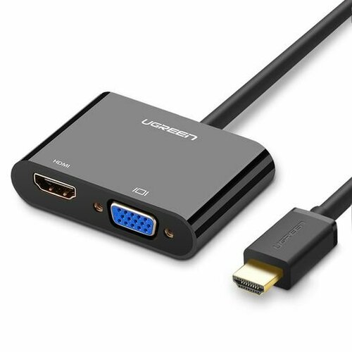 Конвертер UGREEN CM101 (40744) HDMI to VGA + HDMI Converter. Цвет: черный.