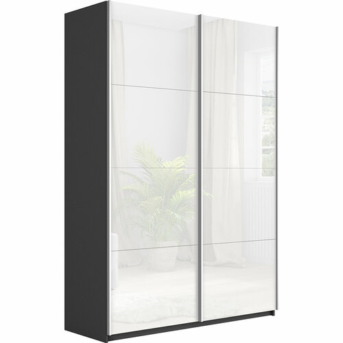 Шкаф купе для одежды с доводчиком , цвет Серый Диамант, 230х140х57см (ВхШхГ), две двери, Белое Стекло