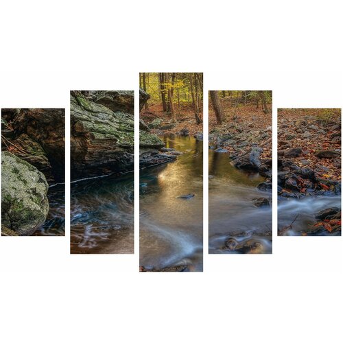 Модульная картина Ручей в осеннем лесу 80х140см