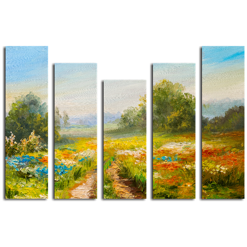 Модульная картина Проселочная дорога, Полевые цветы 122х80 см