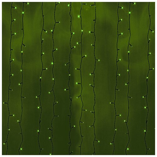 Гирлянда NEON-NIGHT "Светодиодный Дождь" 2 х 6 м, постоянное свечение, черный провод, 230 В, диоды Зеленые, 1140 LED