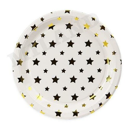 Тарелки бумажные с золотым тиснением "Звёзды", 18 см, 6 штук (еврослот)
