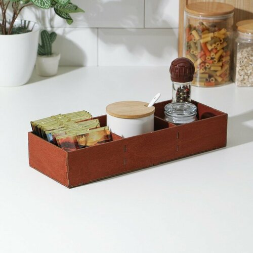 Доляна Органайзер деревянный для чая и кухонных принадлежностей Доляна, 33×12×6 см, цвет мокко